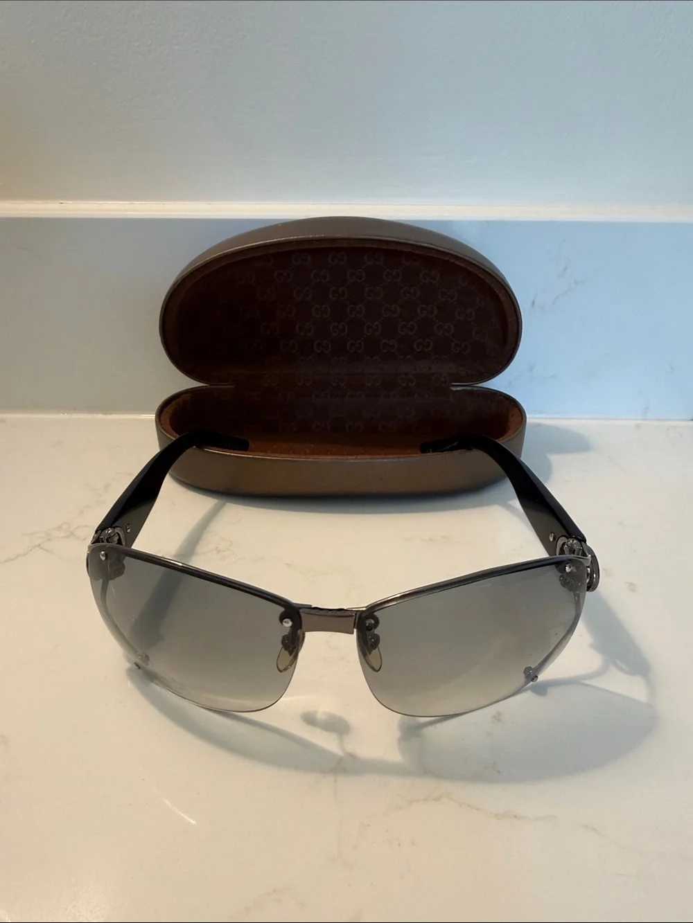 Gucci | Accessories | Gucci Silver Rimless Sunglasses With Gray ...